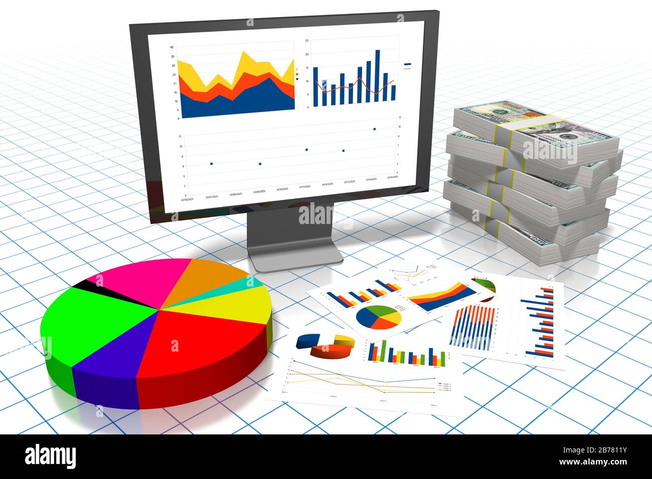 3D business chart illustration, grid in background Stock Photo - Alamy