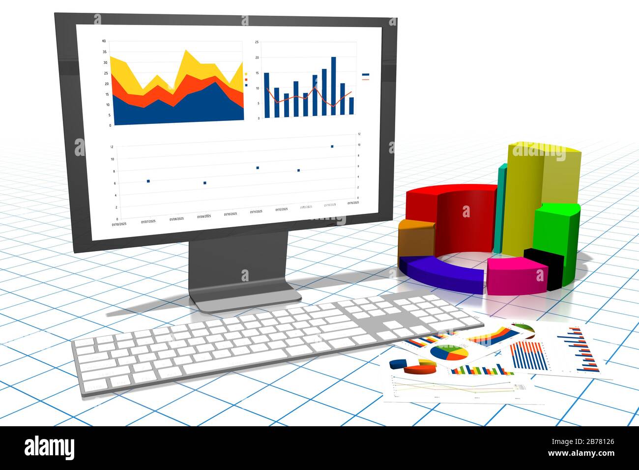 3D business chart illustration, grid in background Stock Photo - Alamy