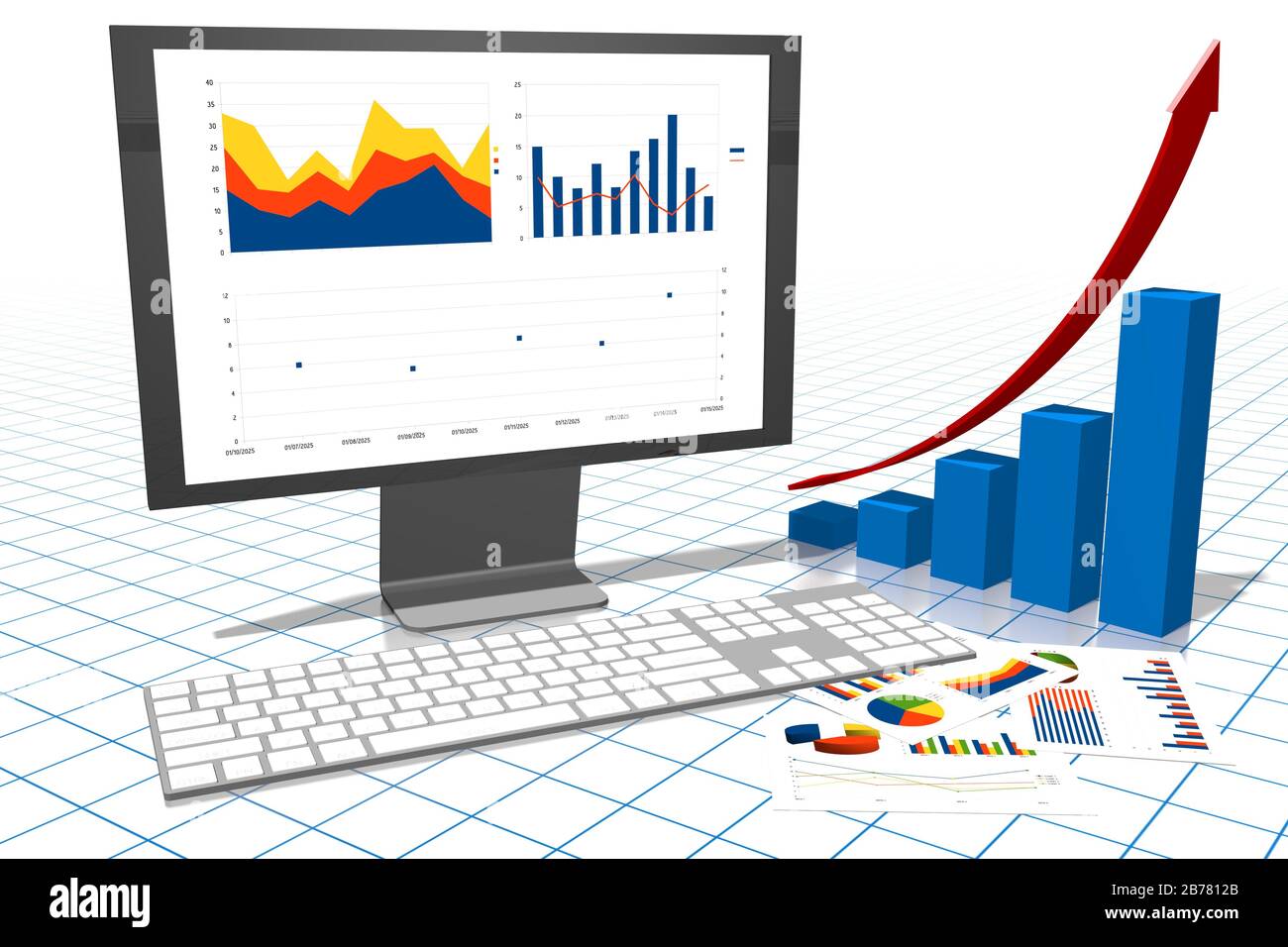 3D business chart illustration, grid in background Stock Photo - Alamy