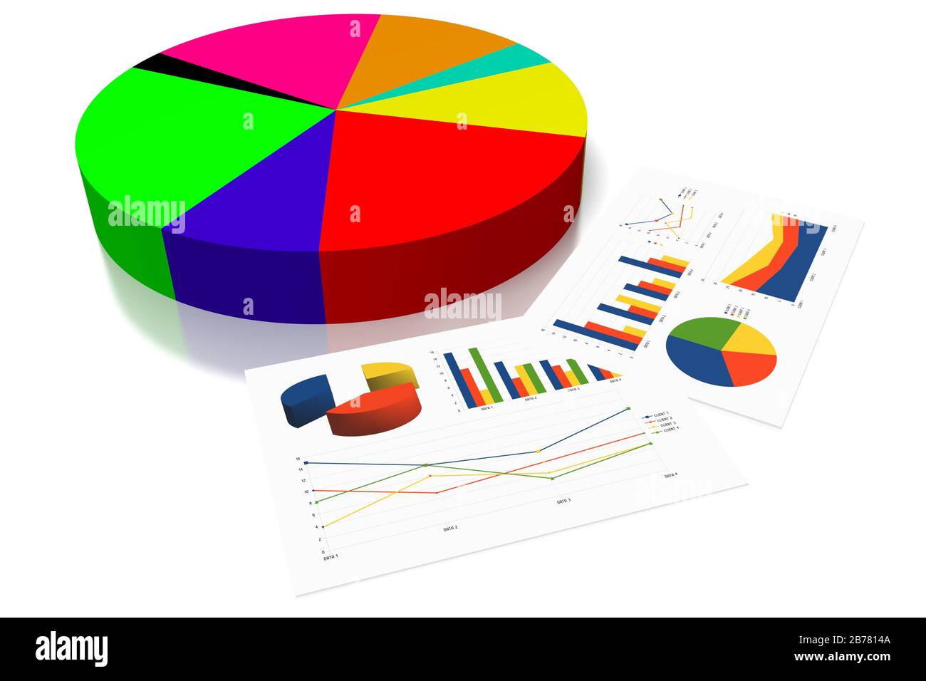 3D business chart illustration, white background Stock Photo - Alamy