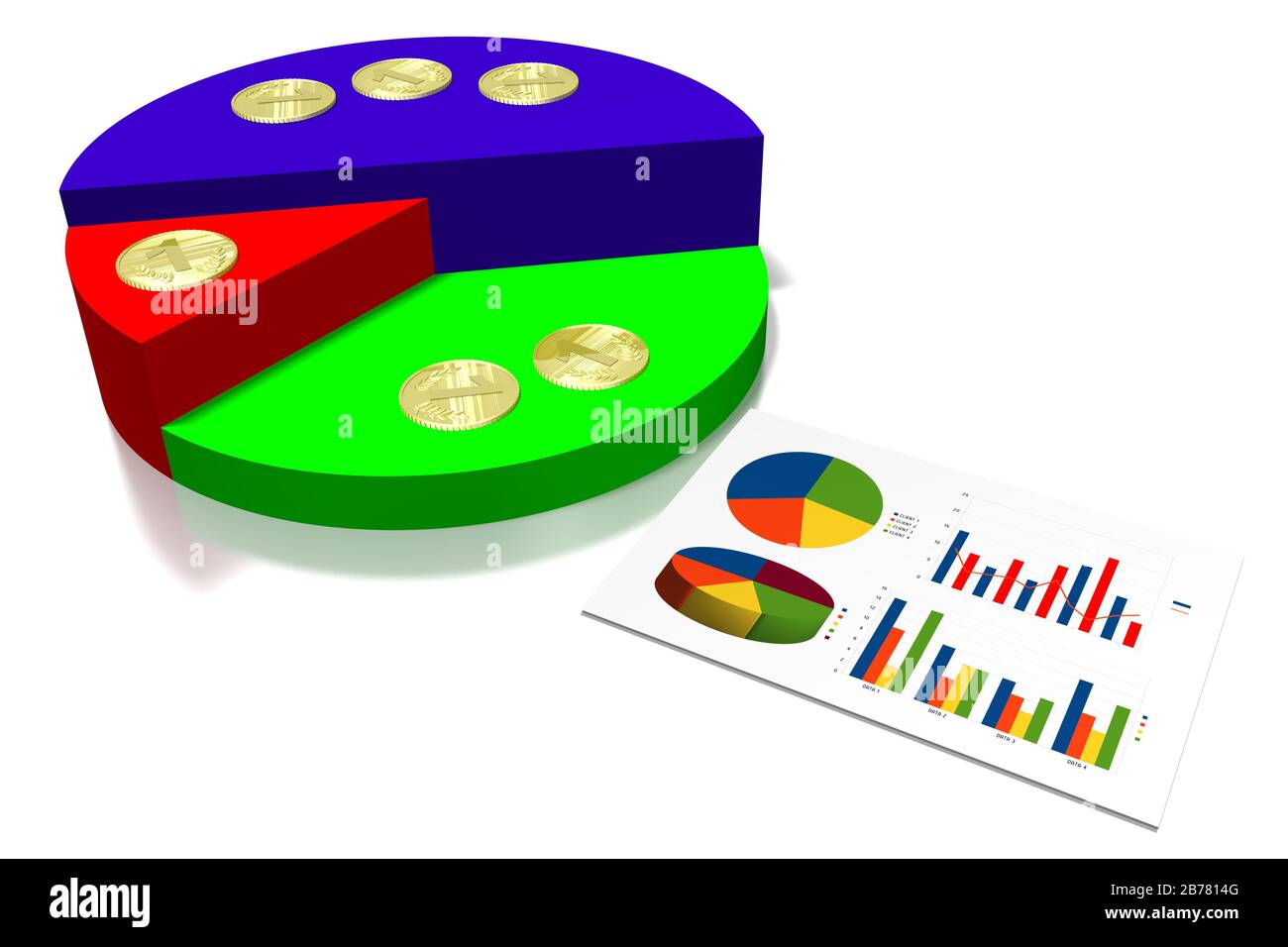 3D business chart illustration, white background Stock Photo - Alamy