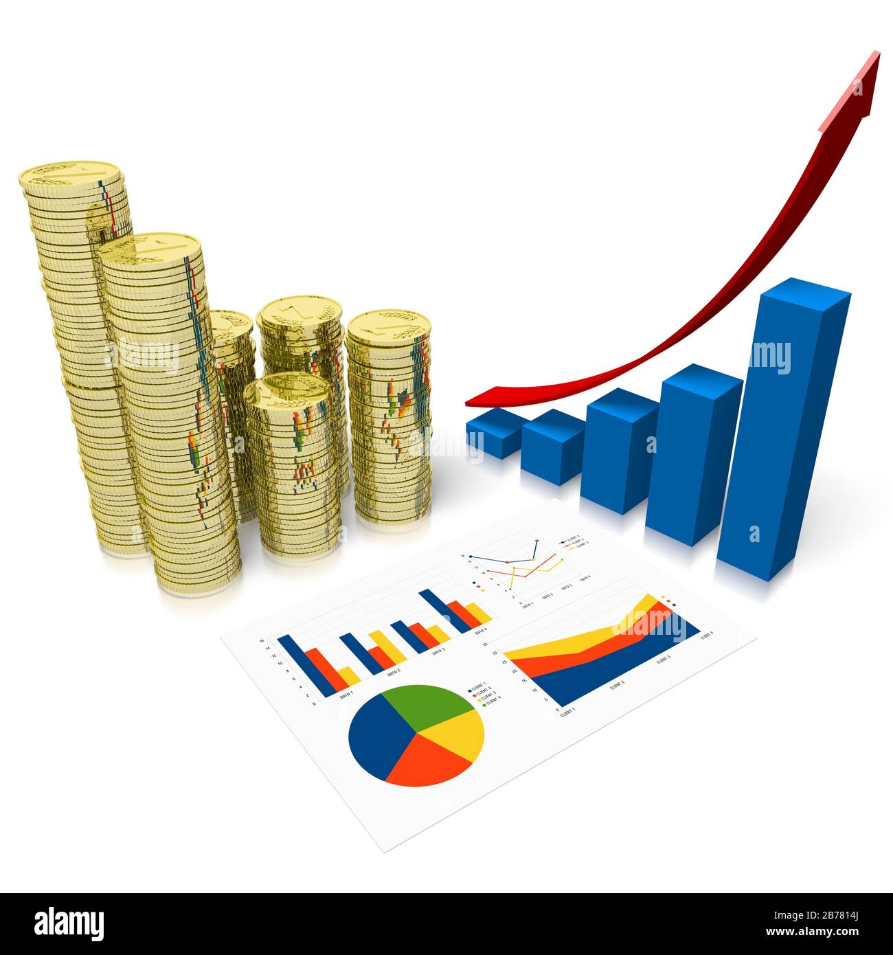 3D business chart illustration, white background Stock Photo - Alamy