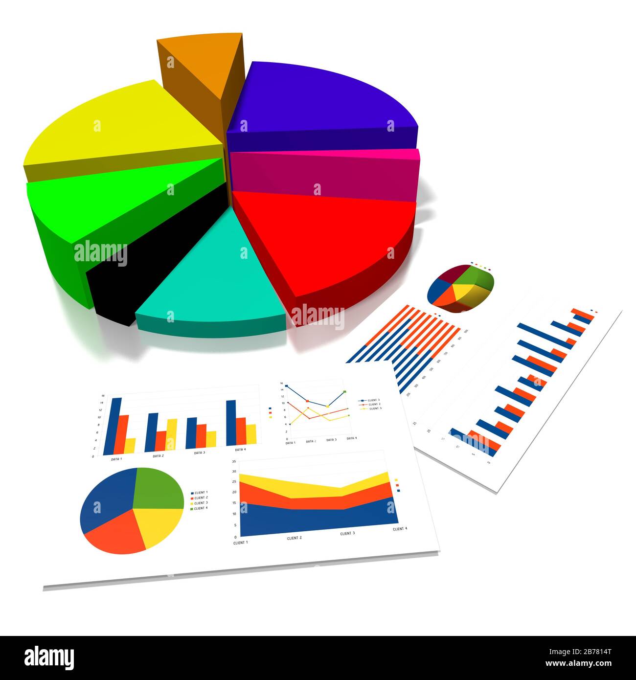 3D business chart illustration, white background Stock Photo - Alamy
