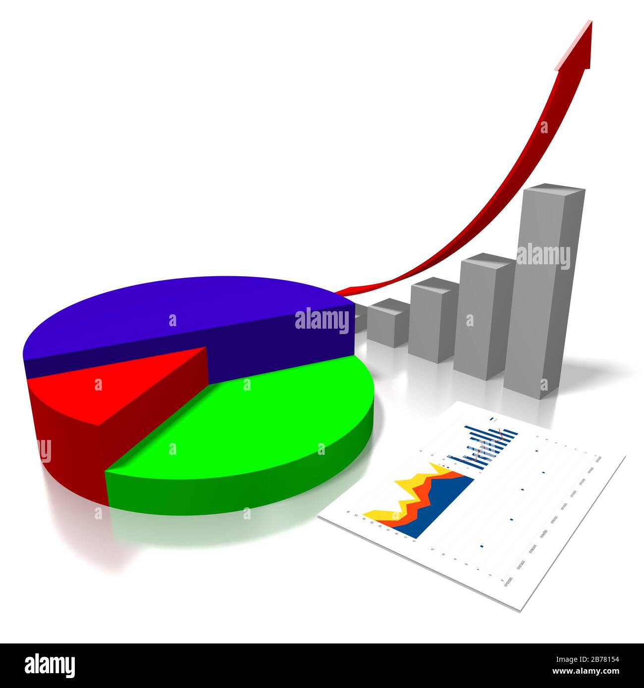 3D business chart illustration, white background Stock Photo - Alamy