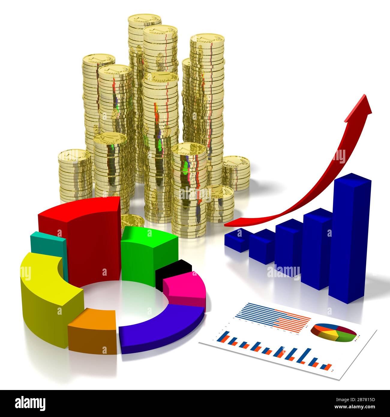 3D business chart illustration, white background Stock Photo - Alamy