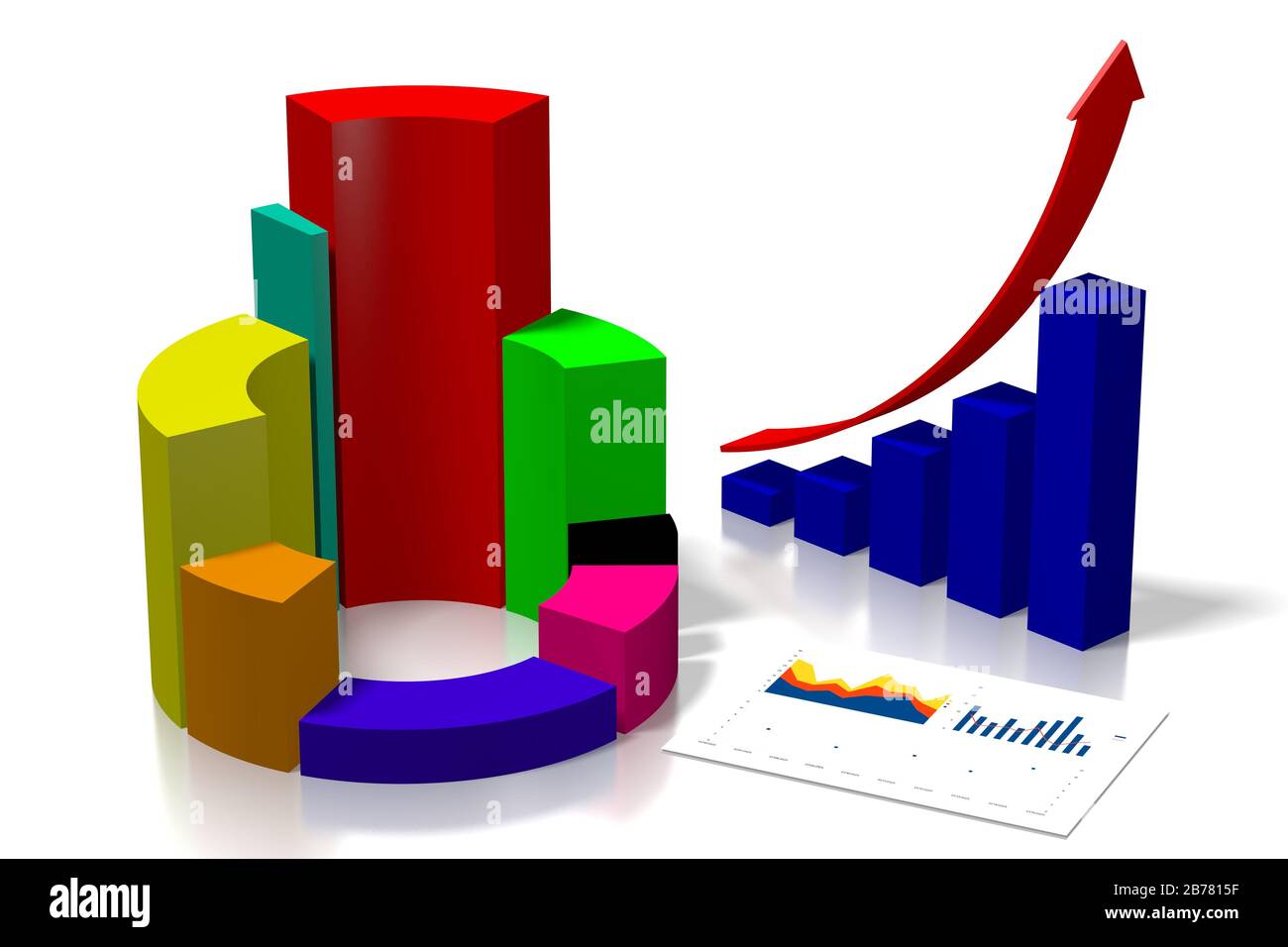 3D business chart illustration, white background Stock Photo - Alamy