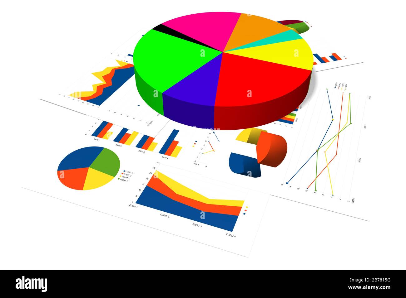 3D business chart illustration, white background Stock Photo - Alamy