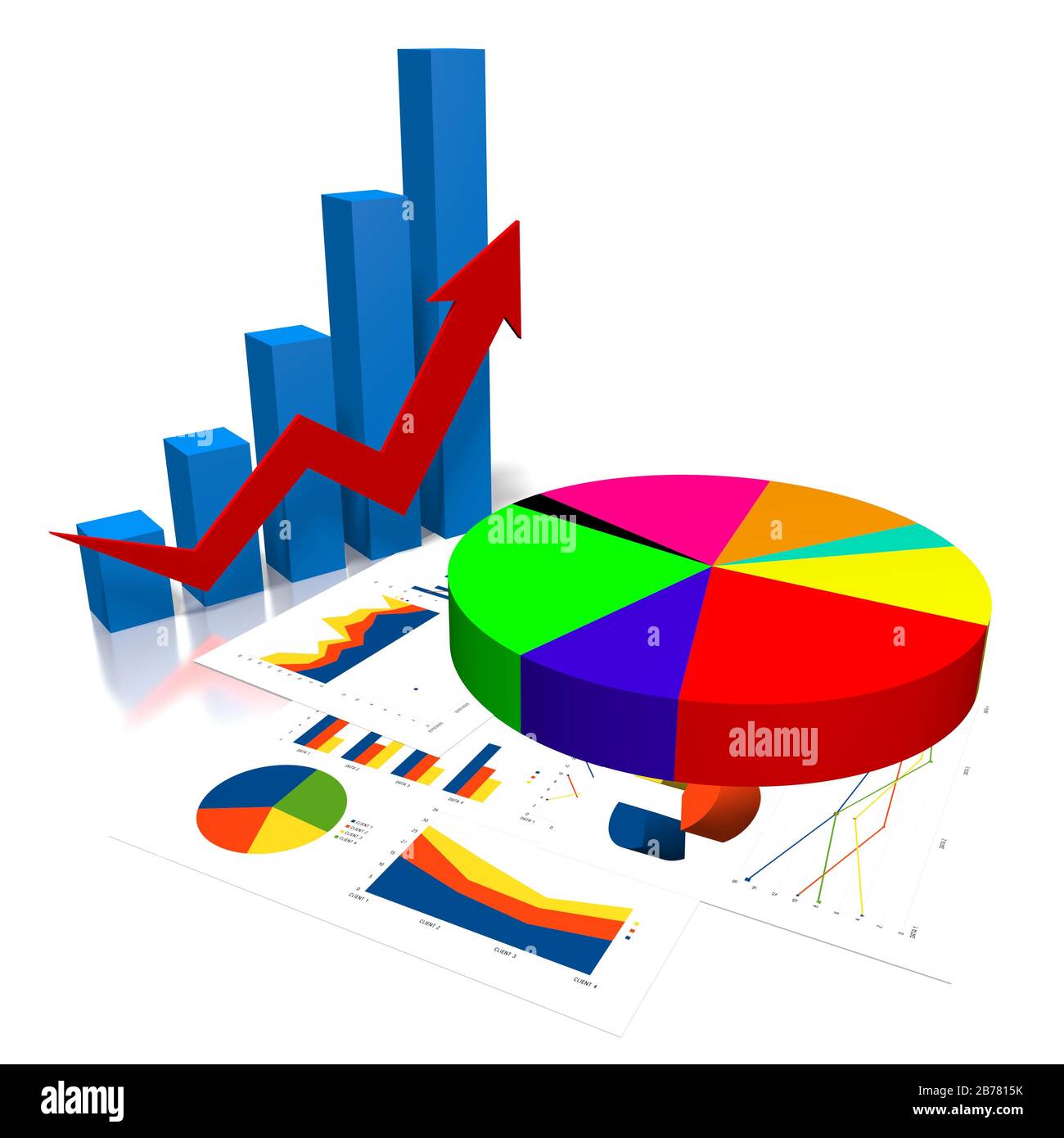 3D business chart illustration, white background Stock Photo - Alamy