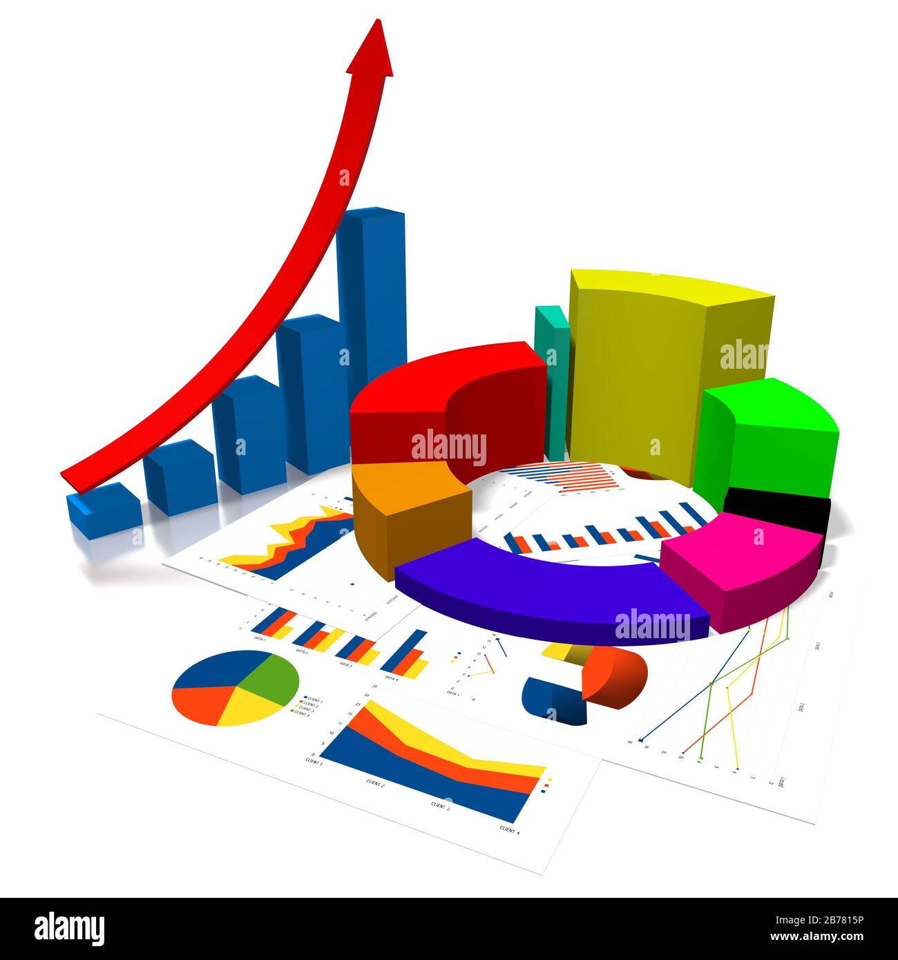 3D business chart illustration, white background Stock Photo - Alamy