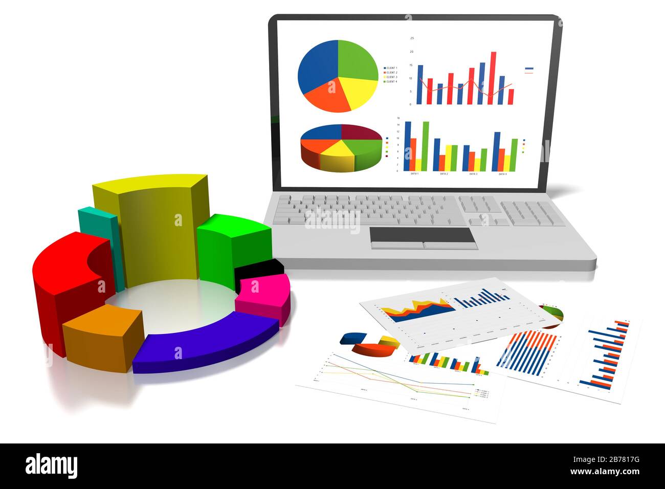 3D business chart illustration, white background Stock Photo - Alamy