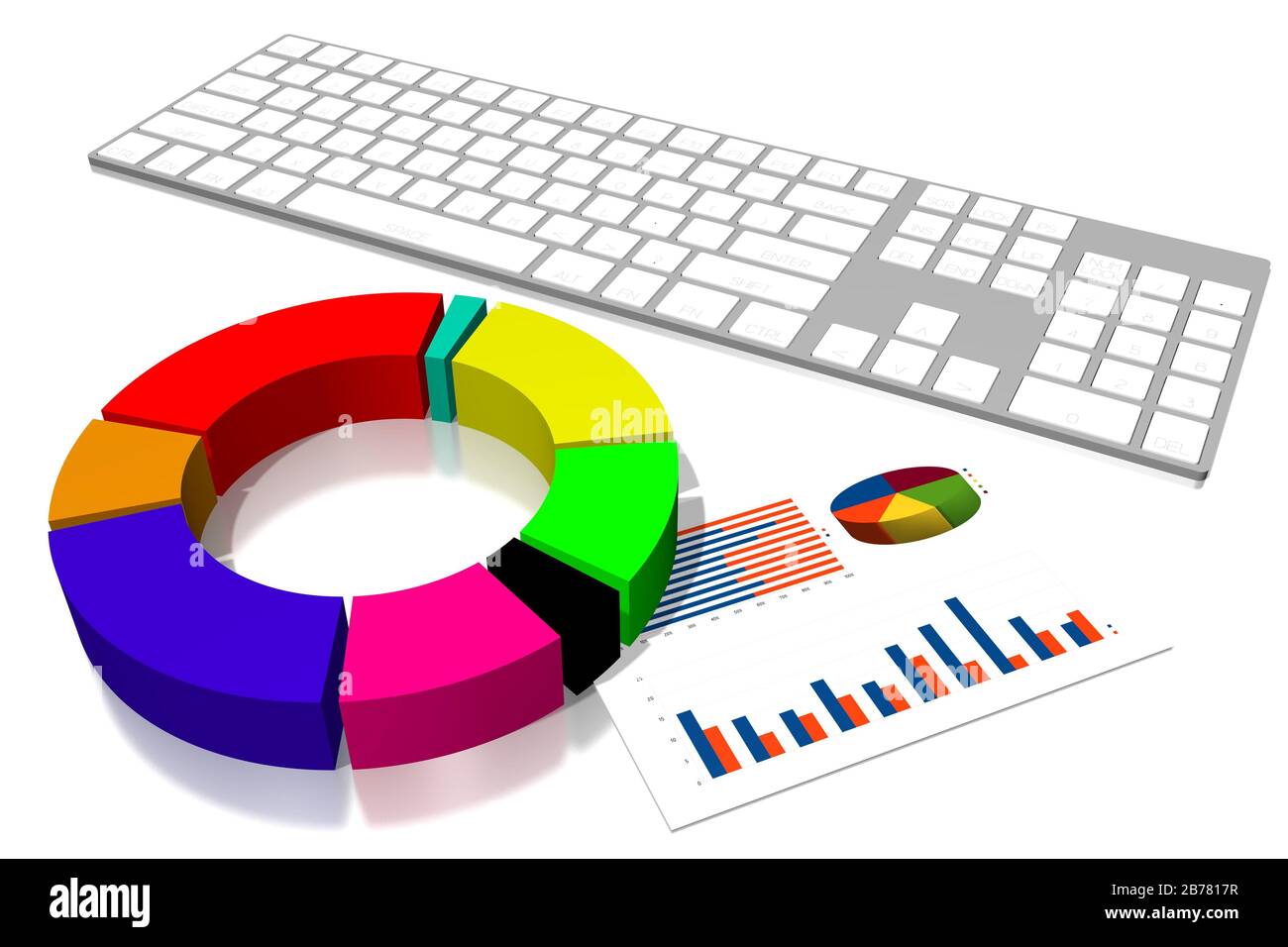 3D business chart illustration, white background Stock Photo - Alamy