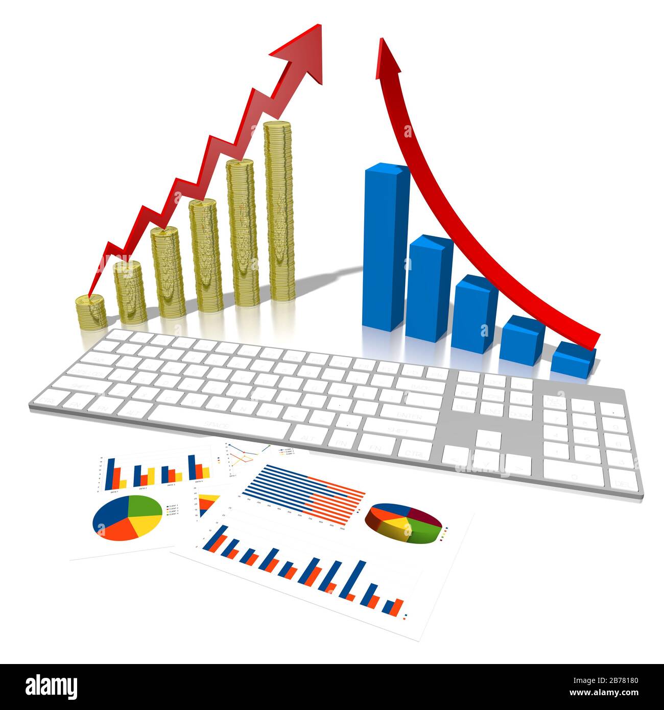 3D business chart illustration, white background Stock Photo - Alamy
