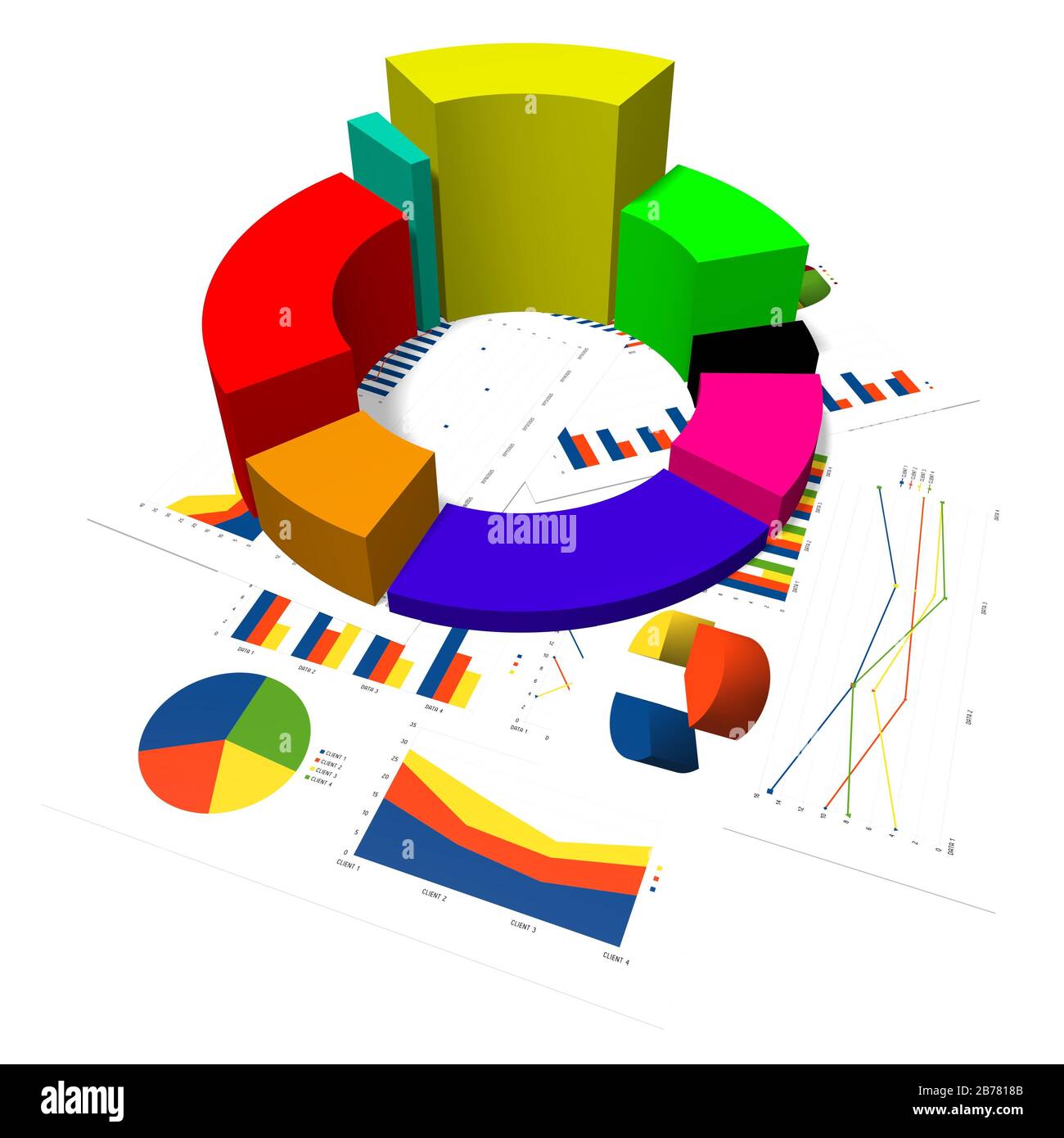 3D business chart illustration, white background Stock Photo - Alamy