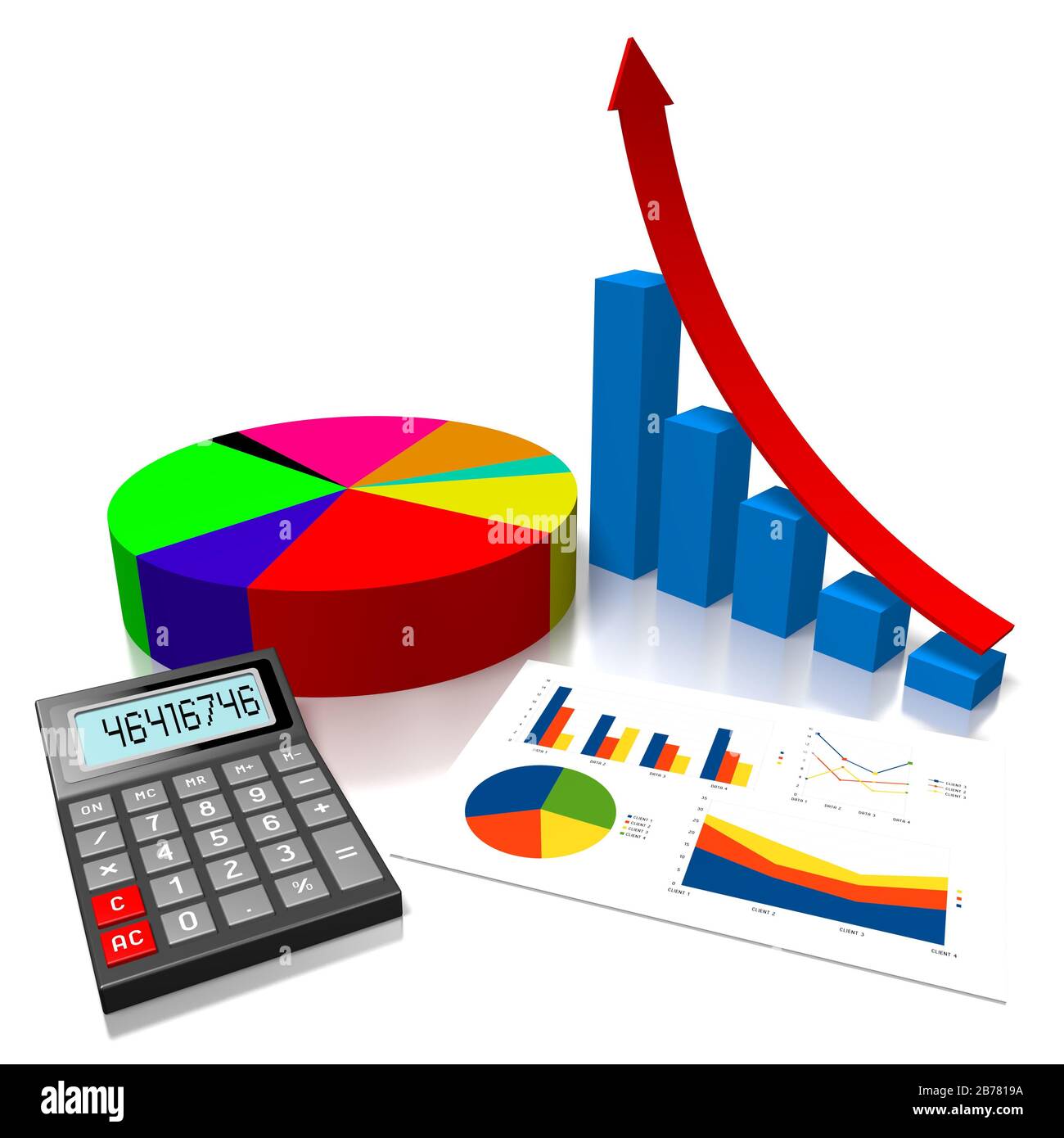 3D business chart illustration, white background Stock Photo - Alamy