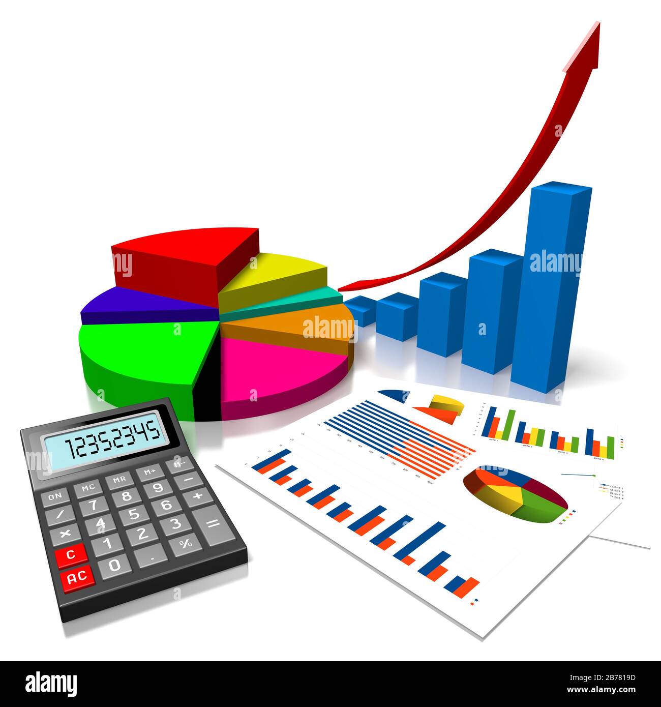 3D business chart illustration, white background Stock Photo - Alamy