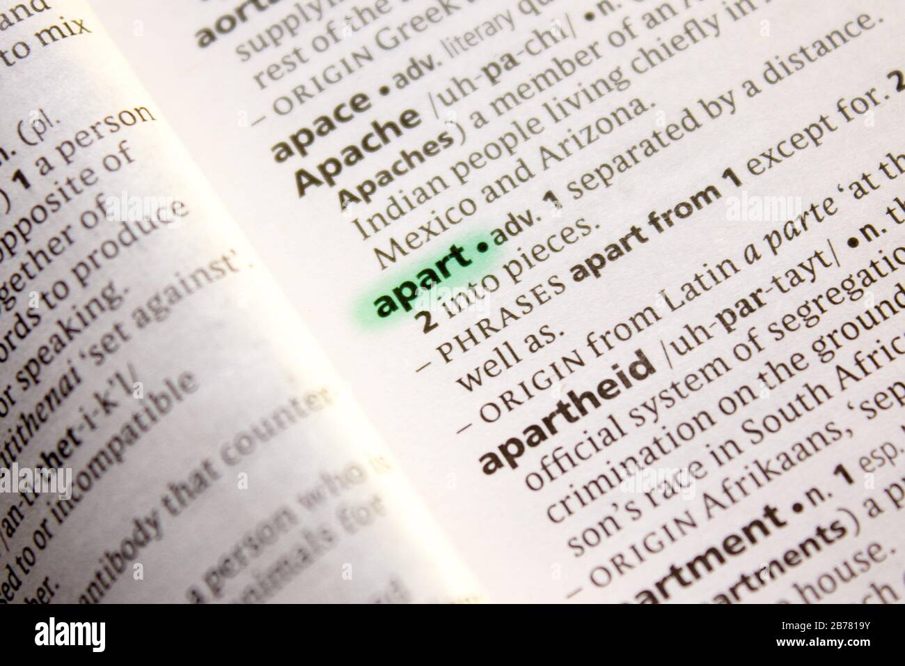 Apart word or phrase in a dictionary Stock Photo - Alamy