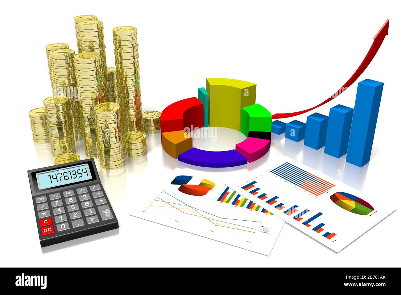 3D business chart illustration, white background Stock Photo - Alamy