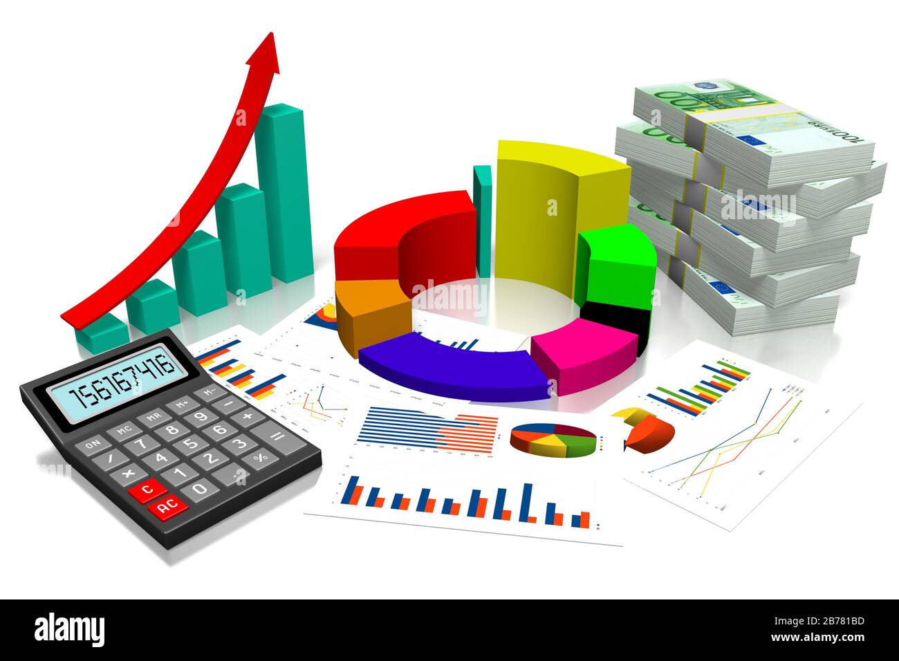 3D business chart illustration, white background Stock Photo - Alamy
