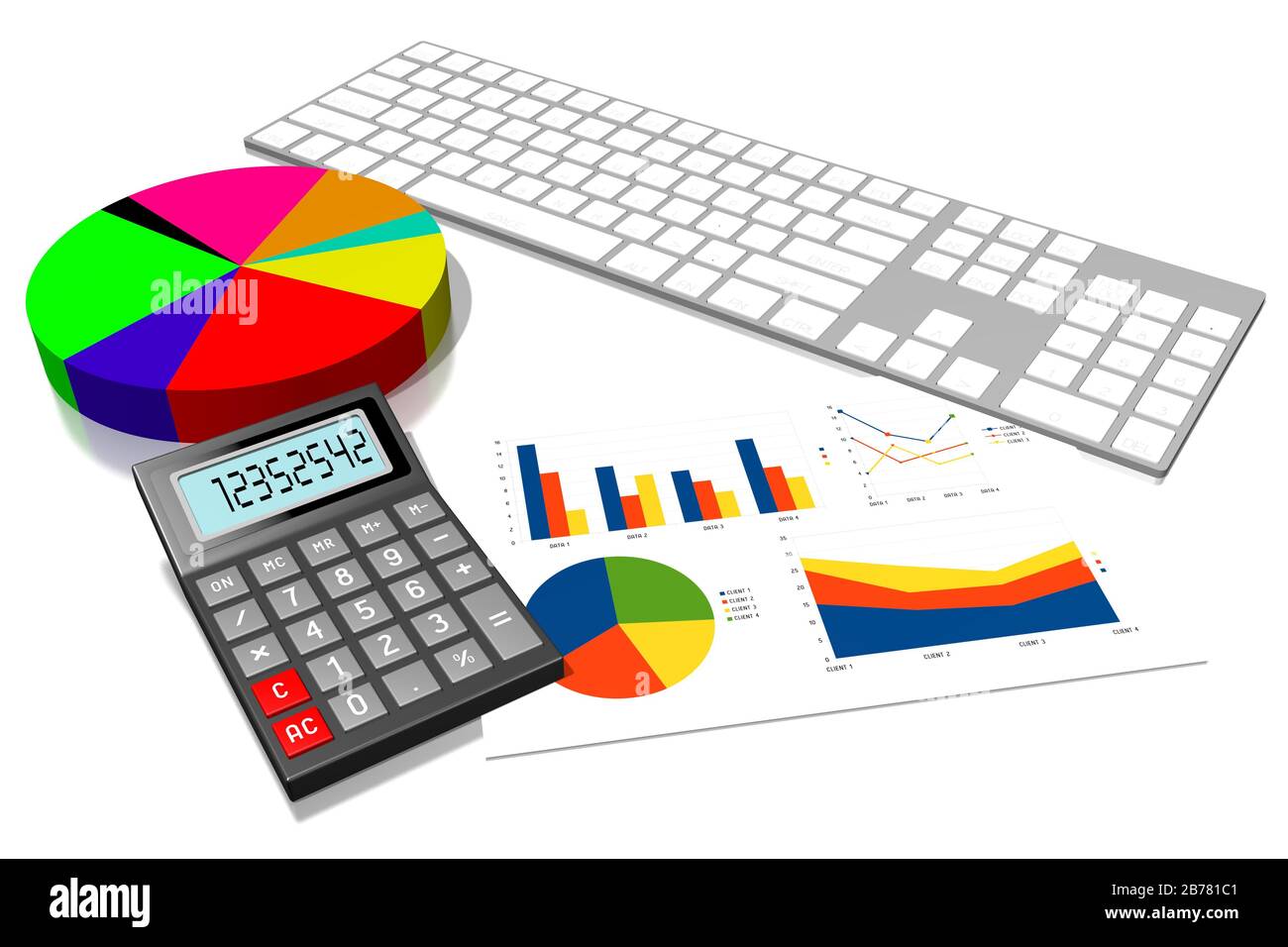 3D business chart illustration, white background Stock Photo - Alamy