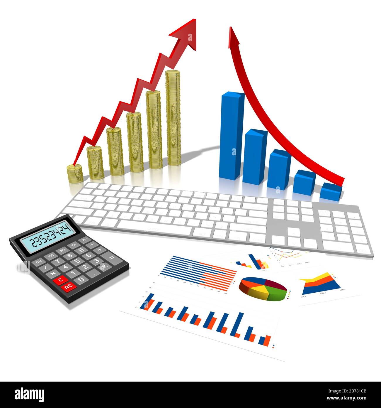 3D business chart illustration, white background Stock Photo - Alamy