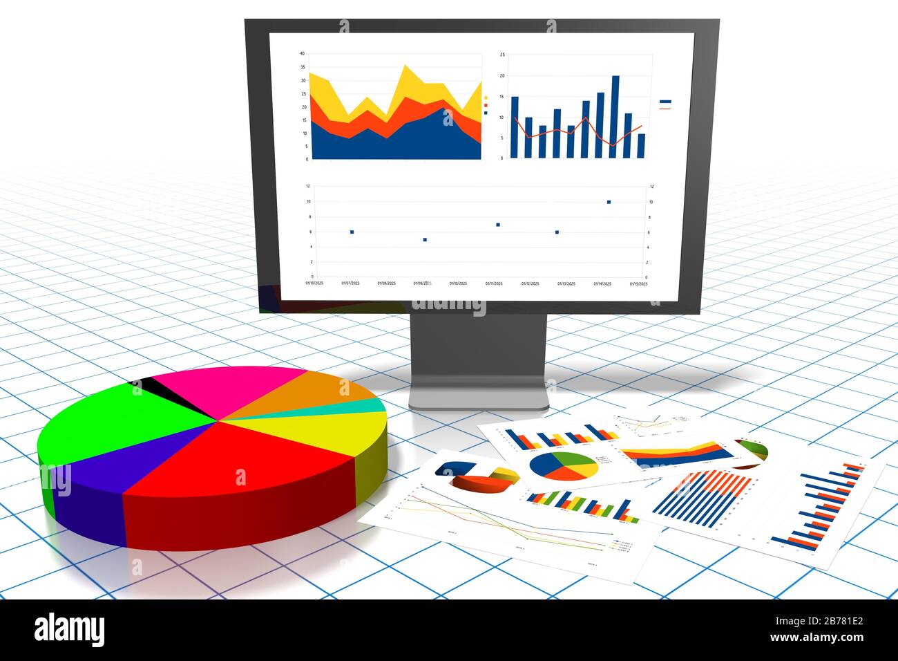 3D business chart illustration, white background Stock Photo - Alamy