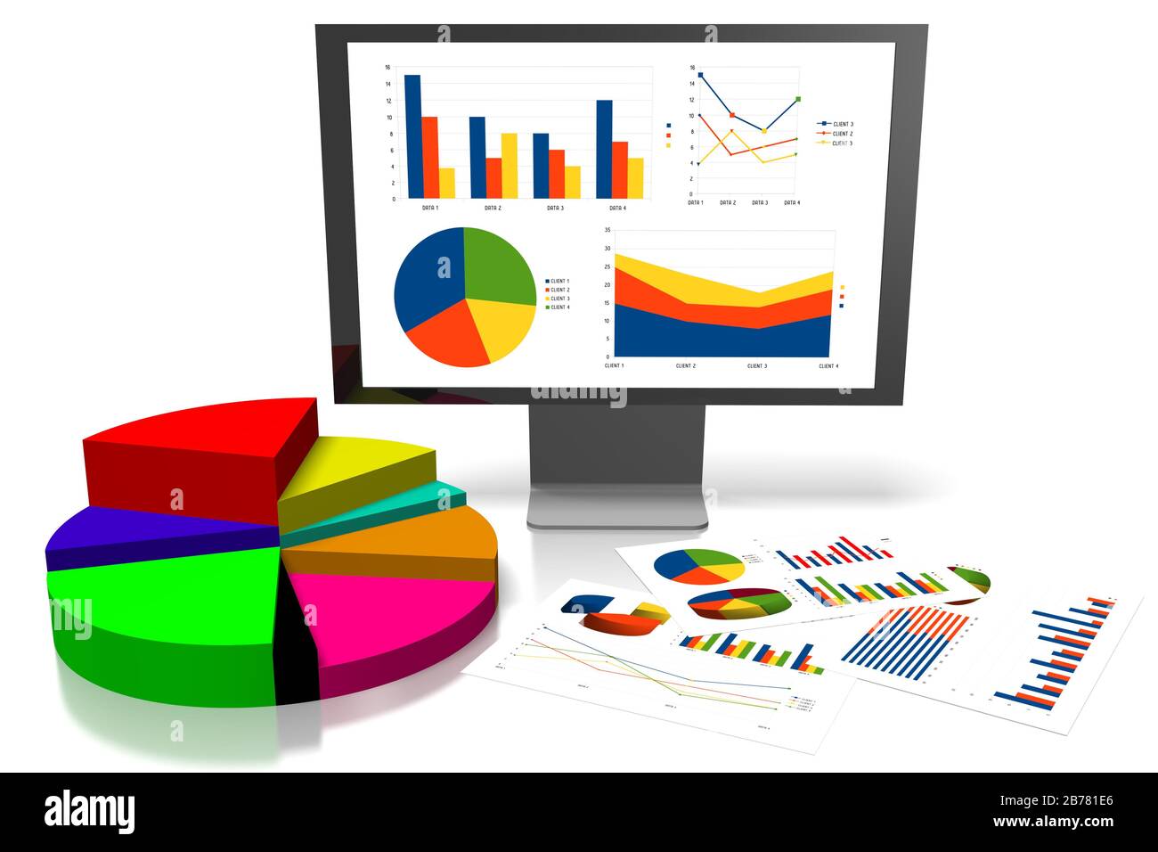 3D business chart illustration, white background Stock Photo - Alamy