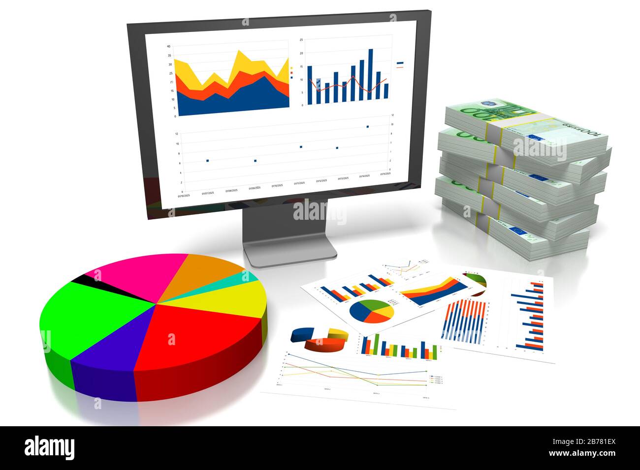 3D business chart illustration, white background Stock Photo - Alamy