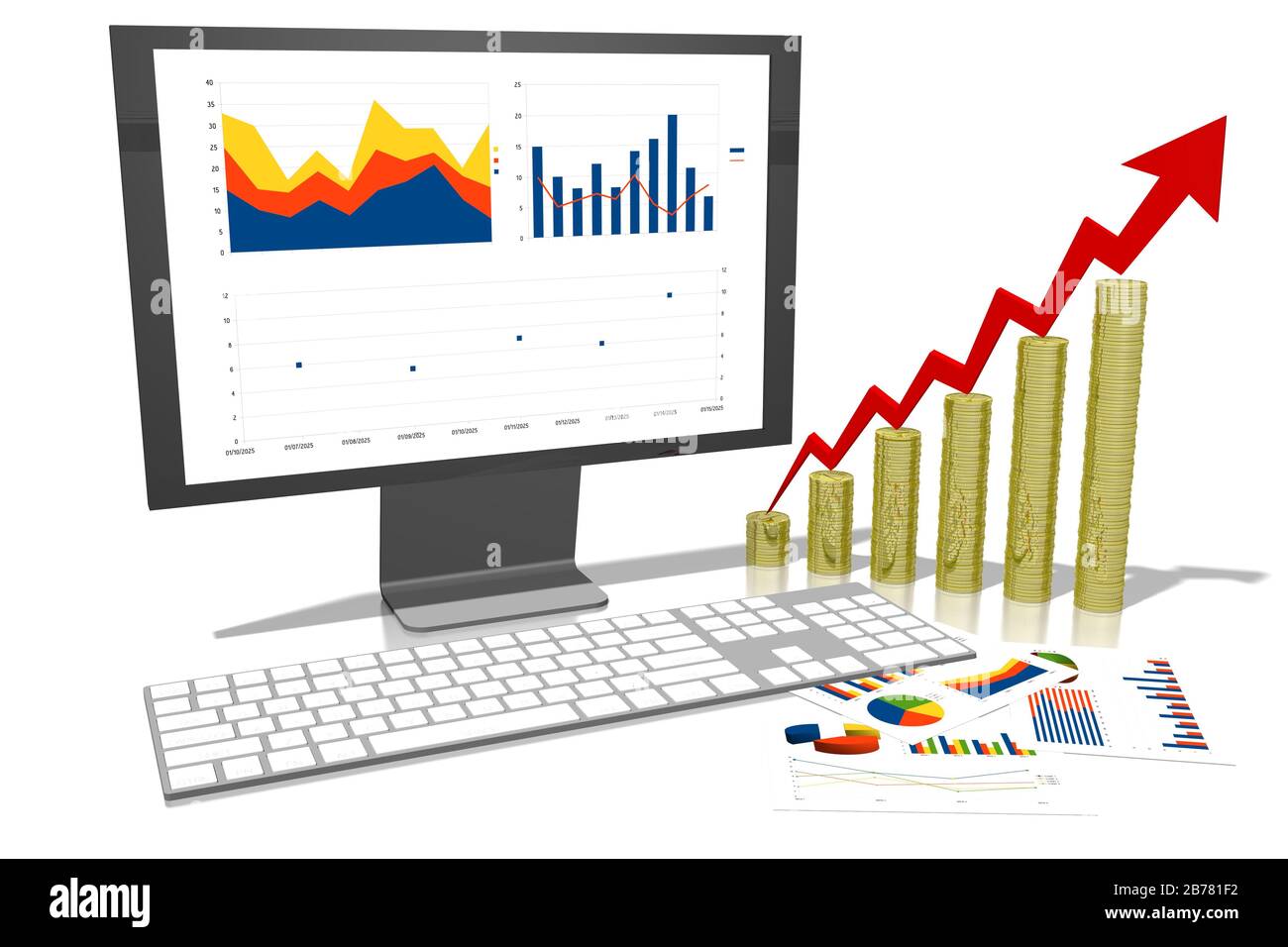 3D business chart illustration, white background Stock Photo - Alamy