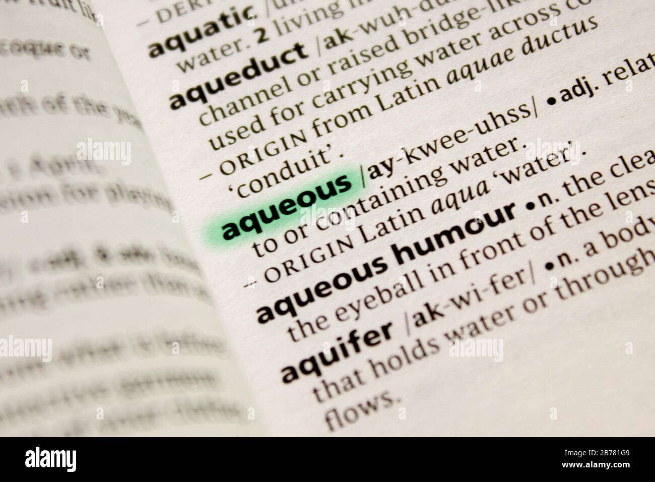 Aqueous word or phrase in a dictionary Stock Photo - Alamy