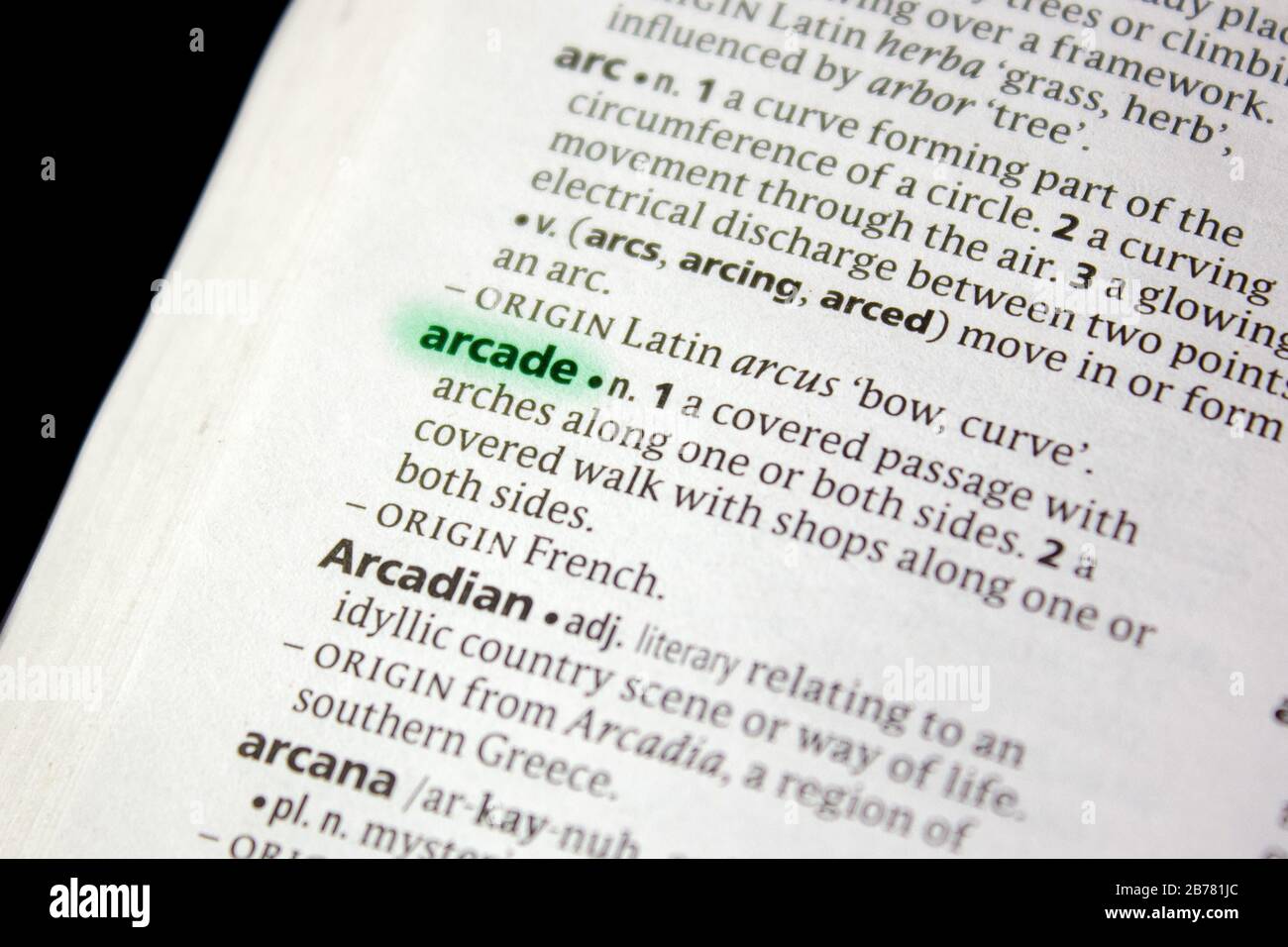 Arcade word or phrase in a dictionary Stock Photo - Alamy