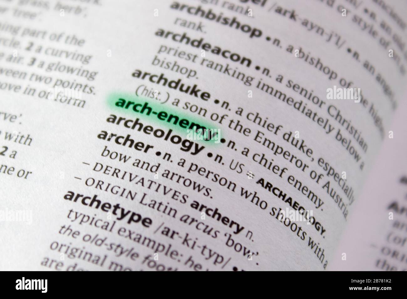 Arch-enemy word or phrase in a dictionary Stock Photo - Alamy