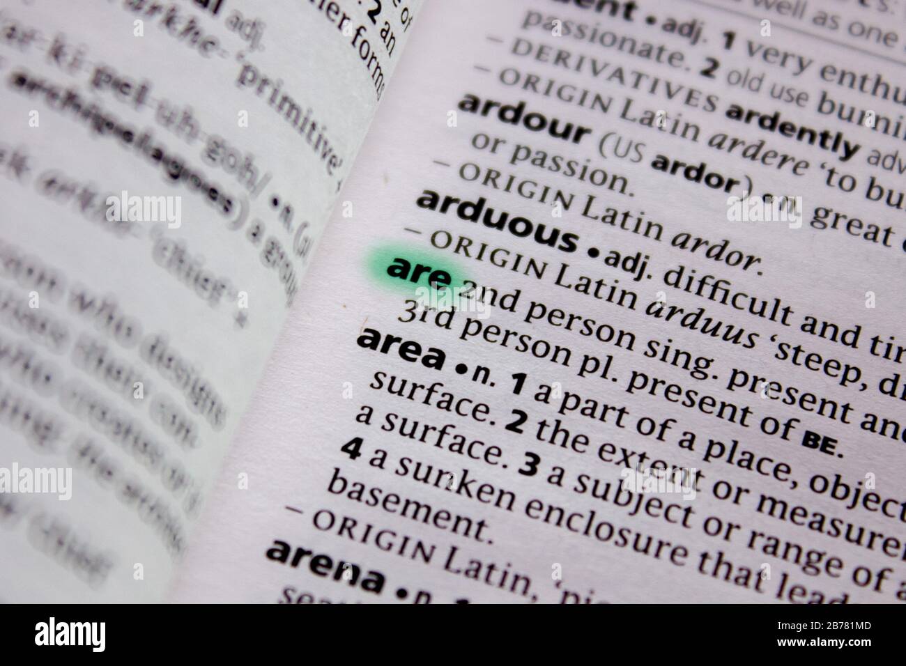 Are word or phrase in a dictionary Stock Photo - Alamy