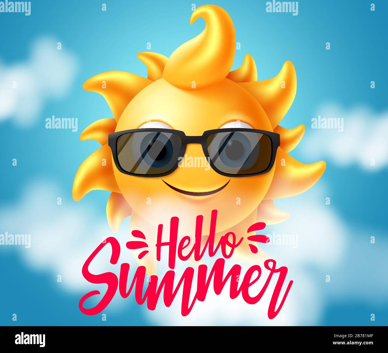 Hello summer vector banner design. Hello summer text with sun character ...
