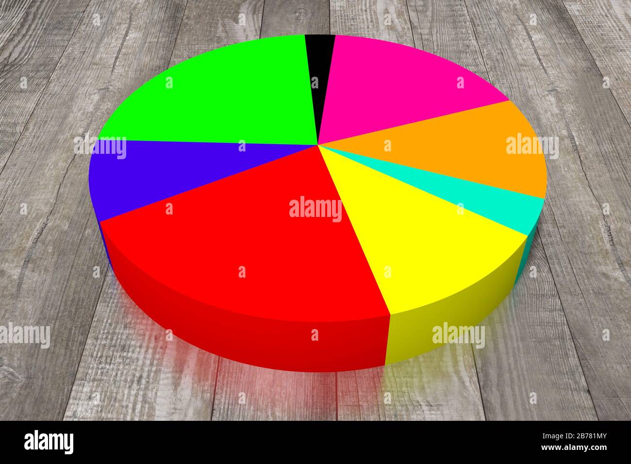 3D pie chart illustration, wood in background Stock Photo - Alamy