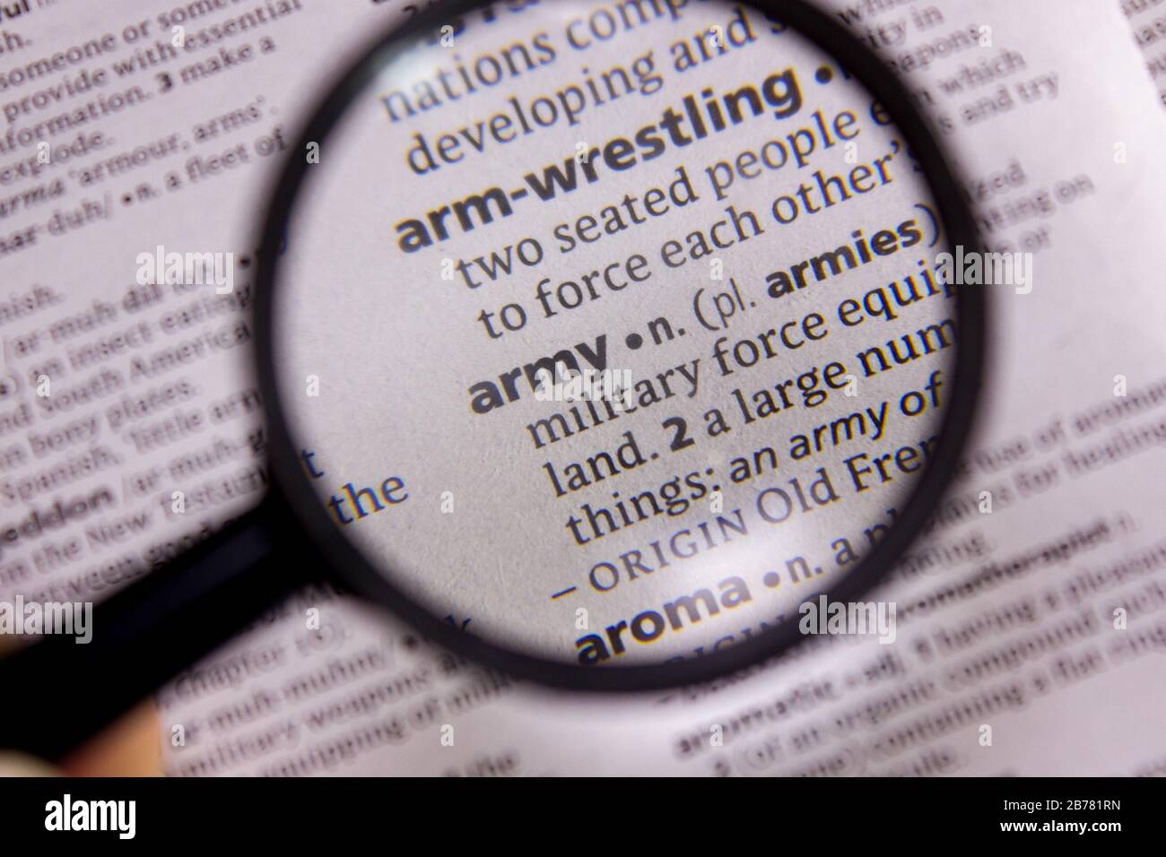 Army word or phrase in a dictionary Stock Photo - Alamy