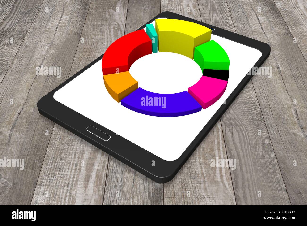 3D pie chart illustration, wood in background Stock Photo - Alamy