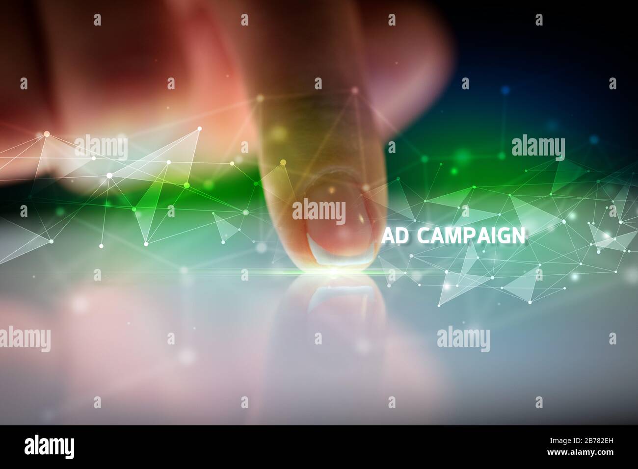 Finger touching tablet with AD CAMPAIGN inscription, business concept ...