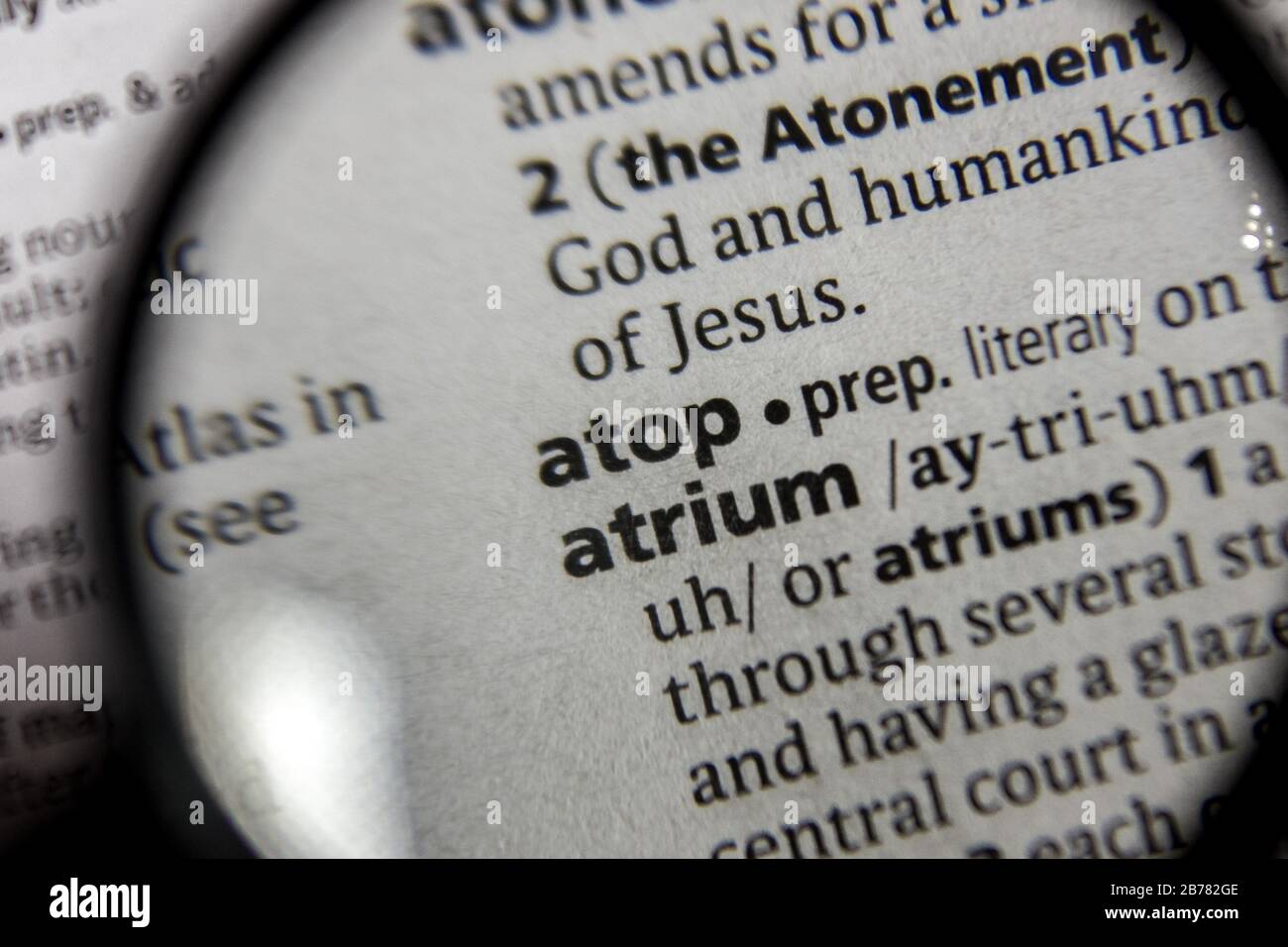 The word or phrase atop in a dictionary book Stock Photo - Alamy