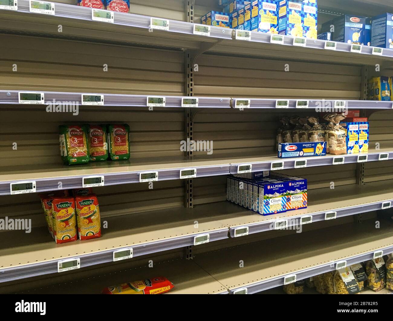 Covid 19 - Coronavirus crisis : Empty supermarket shelves, Lyon, France ...