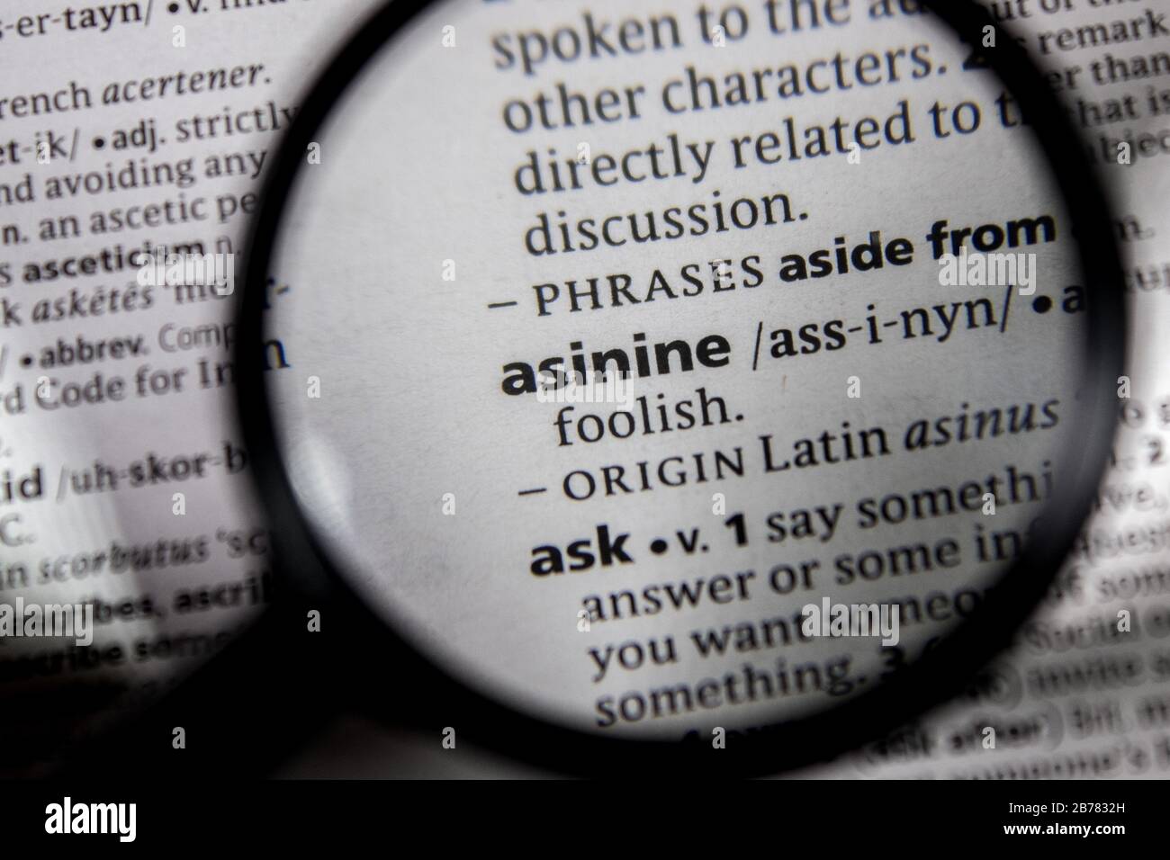The word or phrase asinine in a dictionary book Stock Photo - Alamy