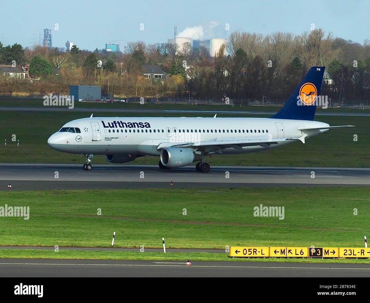 Lufthansa airplane at the airport in Duesseldorf in Germany Stock Photo ...