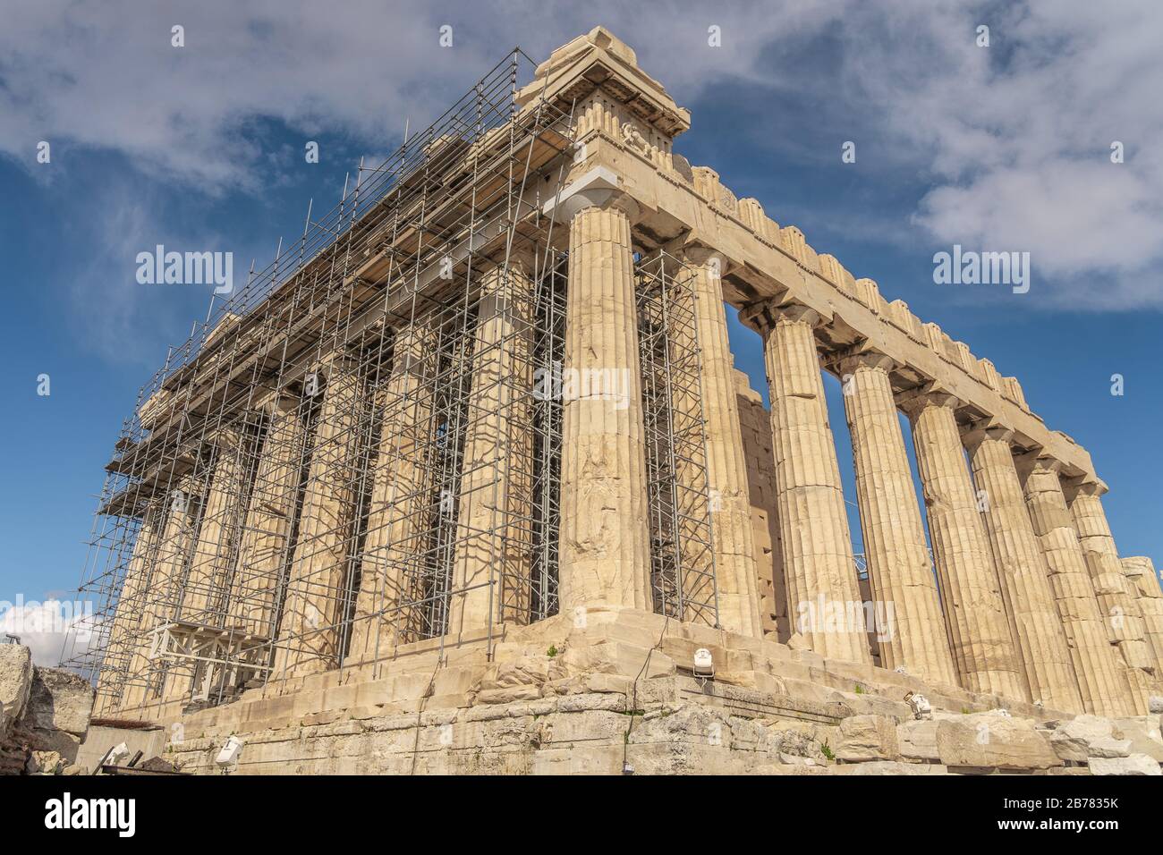 The Parthenon in Acropolis Hill covered in scaffolding due ongoing ...