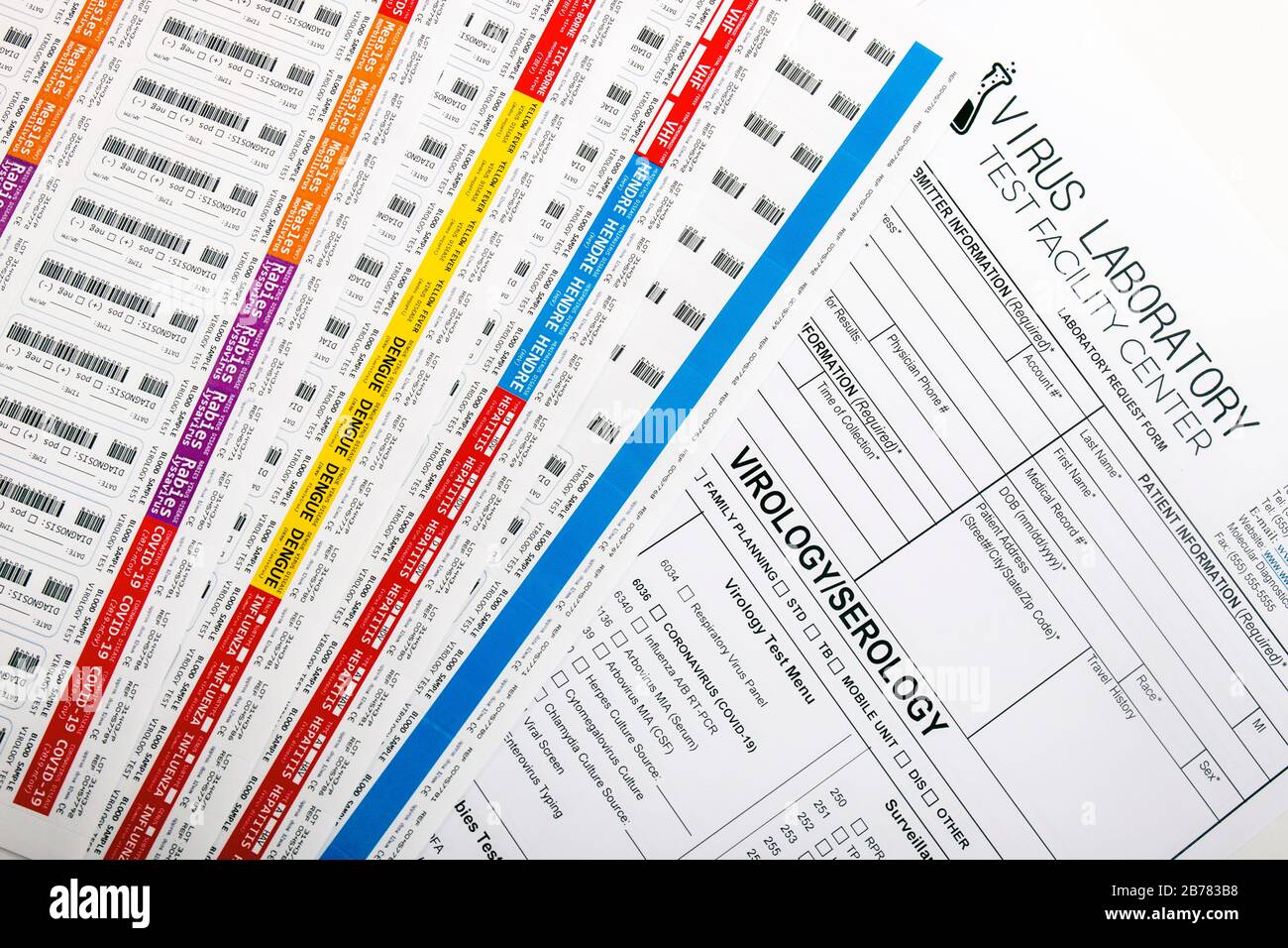 Several labels of various virus and laboratory test report concept, for ...