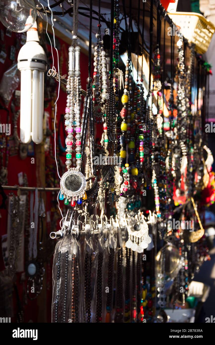 Many colorful decorations in indian bazaar at the market place Stock ...