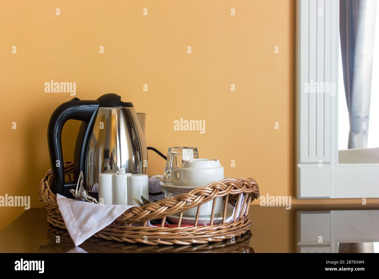 Tea set in a econom hotel room Stock Photo - Alamy