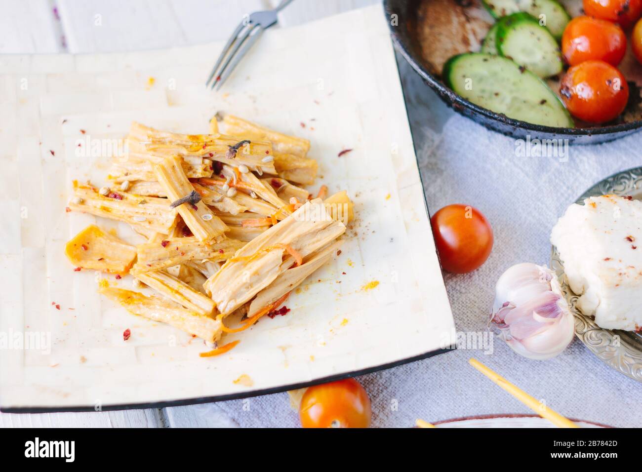 Traditional asian salad with yuba or fuju - vegetarian soy product ...