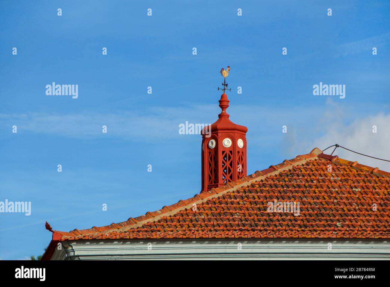 Close view of the red traditional and beautiful portuguese chimneys ...