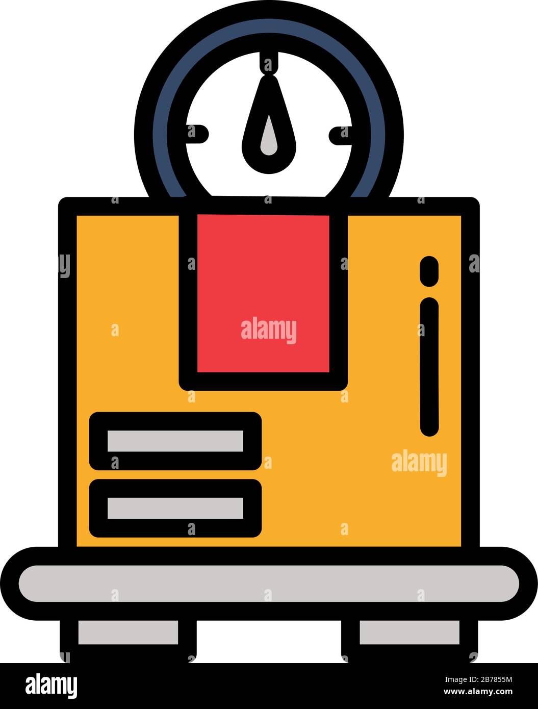 cardboard box over industrial cargo weight scale on white background ...