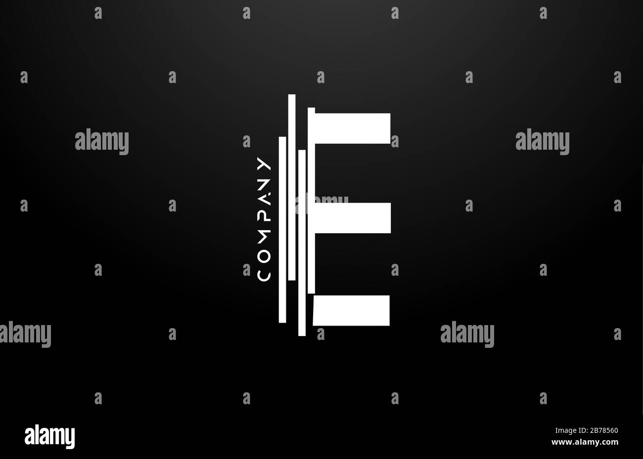 E black white letter alphabet logo design with lines icon for business ...