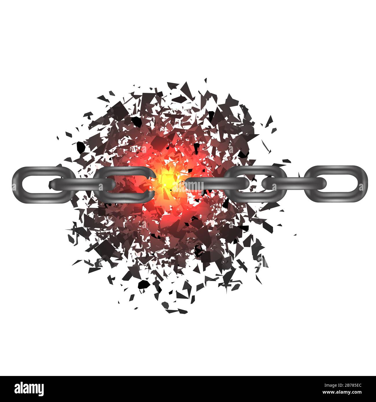 Broken Chain and Explosion on White Background. Freedom Concept Stock ...
